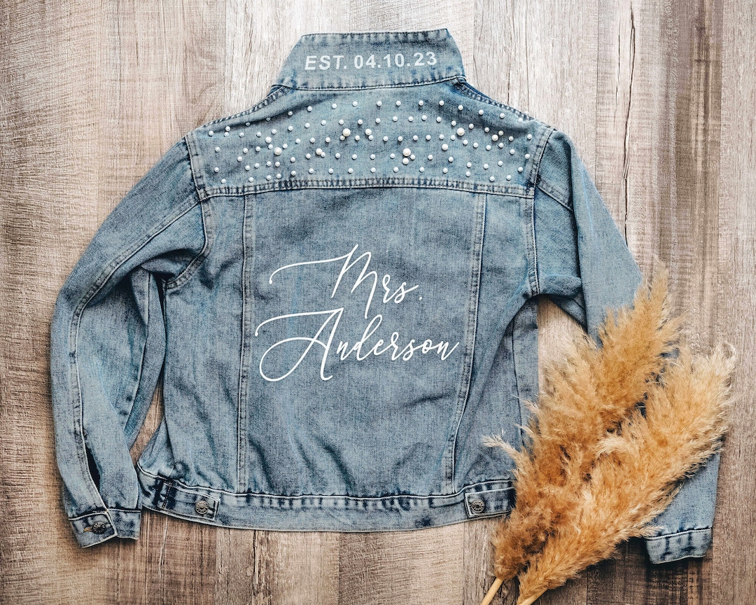 Personalized Mrs Jean Jacket, Bridal Pearl Denim Jacket, Custom Jean ...