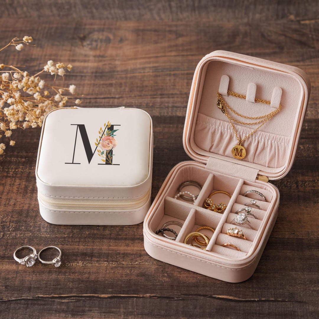 Custom Initial Travel Jewelry Box, Personalized Jewelry Case for ...