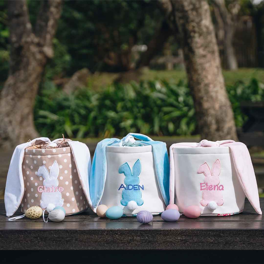 Kids Easter Basket Custom Embroidered Easter Basket Easter Bunny Tail ...