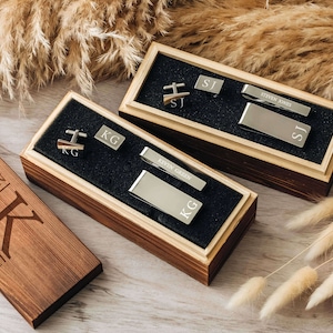 Groomsmen Gifts Box Set Custom Engraved Cuff Links Money Clip Tie Clip ...
