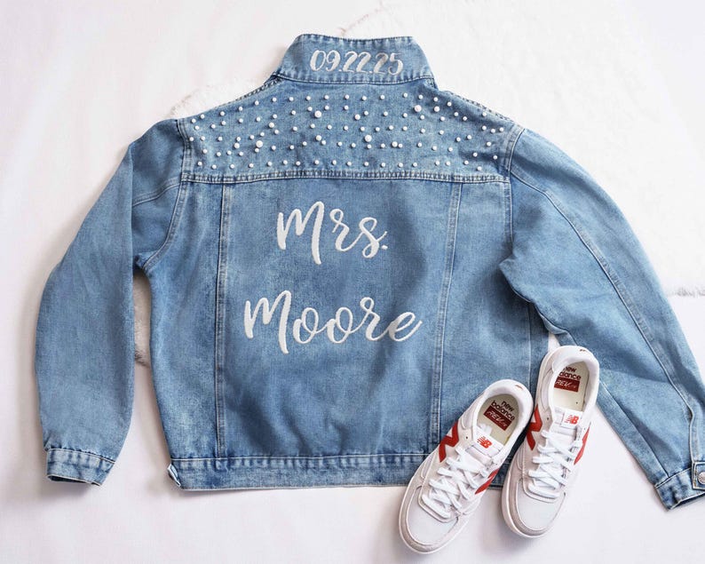 Custom Jean Jacket With Embroidered Text: Denim Gift for Bride ...