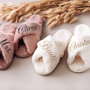 Custom Name Fluffy Slippers, Personalized Gift for Bridesmaid, Birthday ...