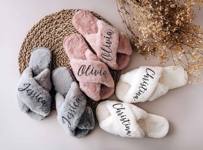 Custom Name Fluffy Slippers Personalized Gift for Best - Etsy