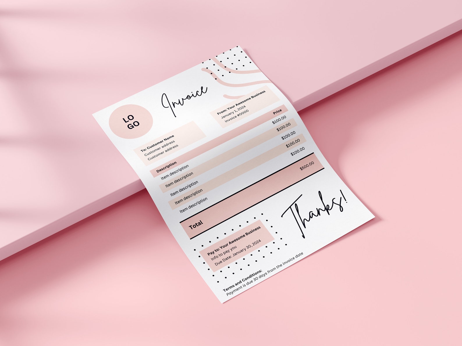 Invoice Template Editable, Invoice Template, Small Business Custom ...