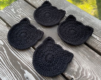 Set 4 Gothic Coasters, Black Cat Coasters, Crochet Coasters - Etsy
