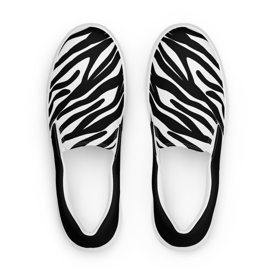 Men’s Zebra Print Slip-on Canvas Shoes, Black and White Designer Shoes ...