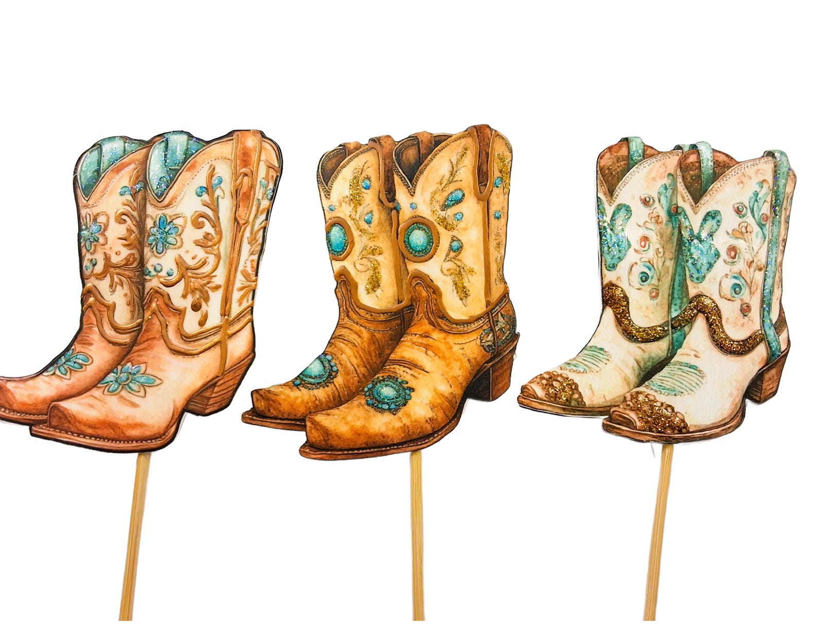 Western-themed Collection of Cupcake Toppers With Turquoise Trim, 10 ...