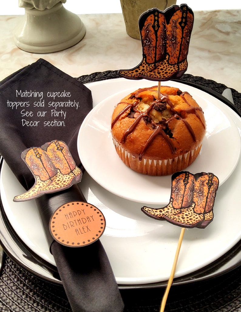 Western Themed Cardstock Napkin Rings With Cheetah Print Cowboy Boots ...