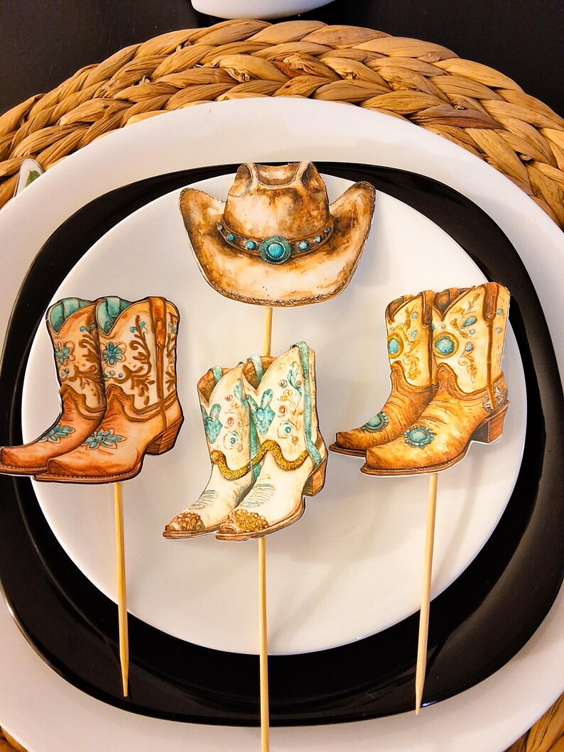 Western-themed Collection of Cupcake Toppers With Turquoise Trim, 10 ...