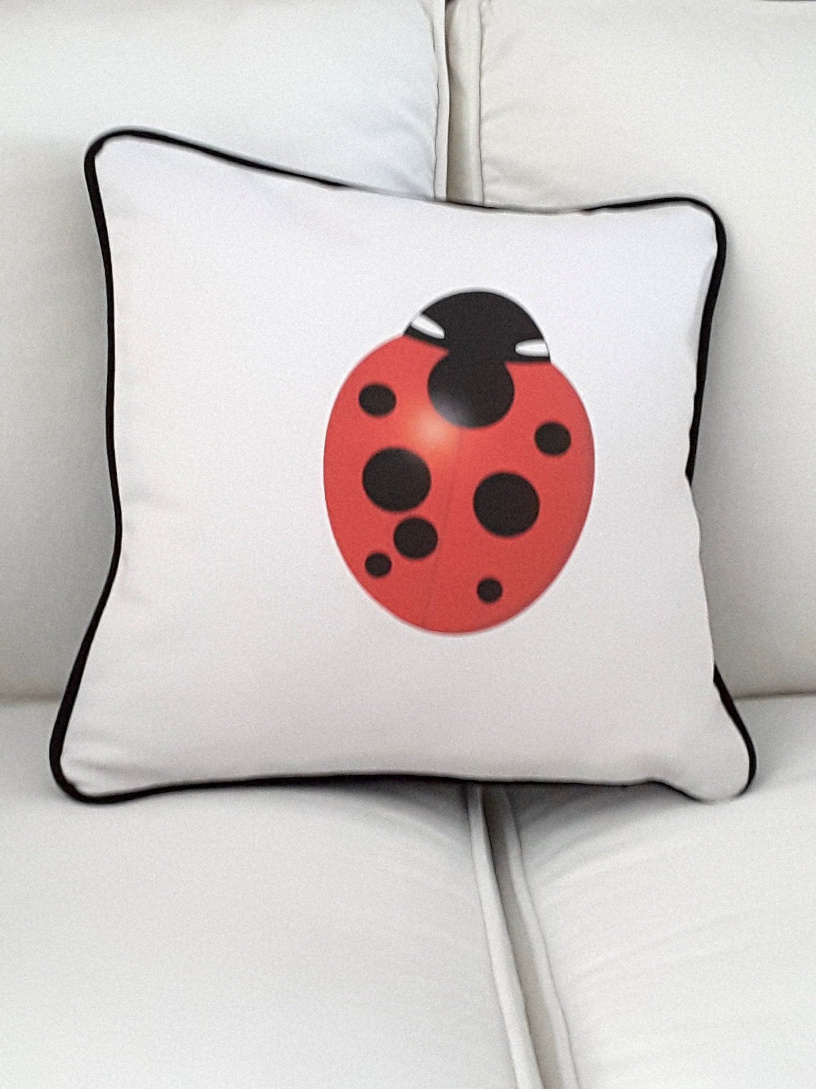 Ladybug Print Pillow Cover White or Natural Denim Pillow | Etsy