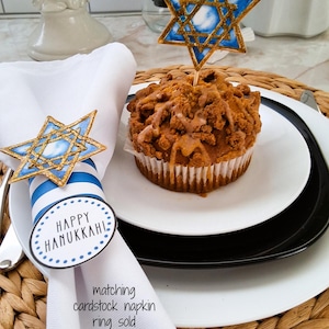 Hanukkah Cupcake Toppers Featuring 3 Versions of Star of David, Jewish ...