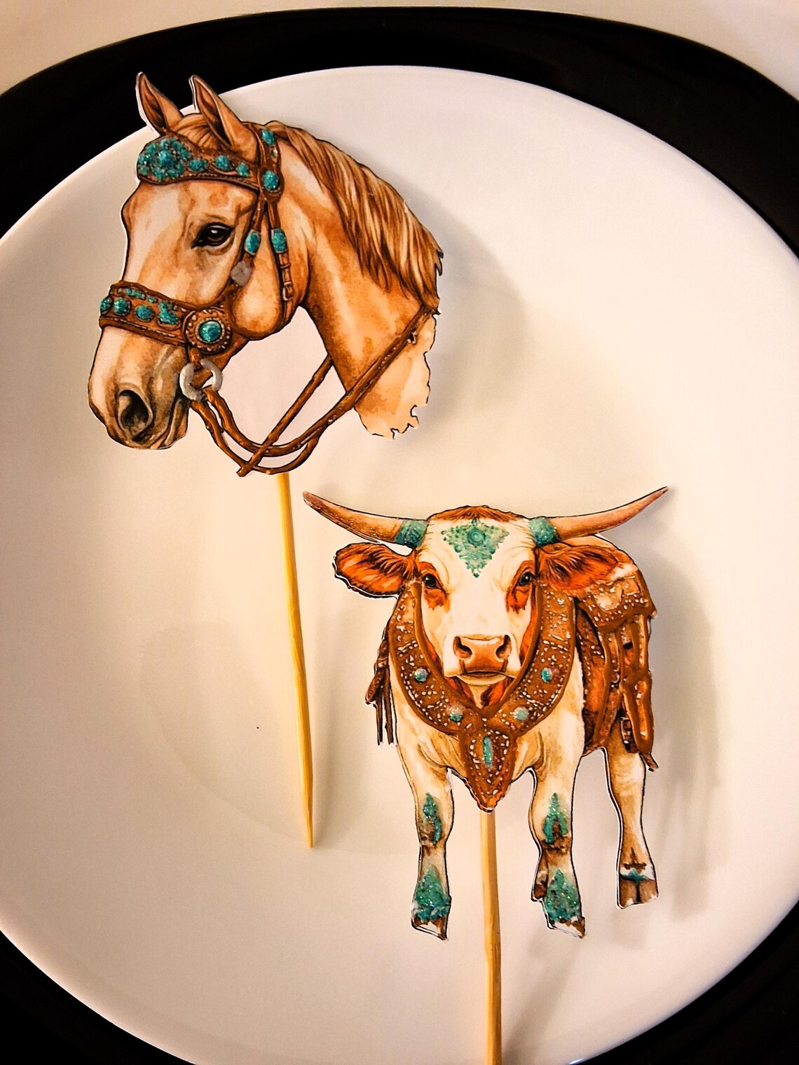 Western-themed Collection of Cupcake Toppers With Turquoise Trim, 10 ...