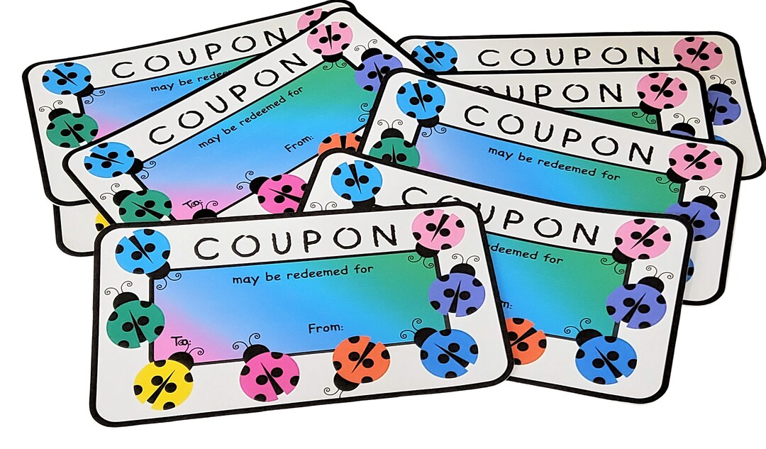 Coupons With Colorful Ladybug Design, Oversized, Blank, for Adults and ...