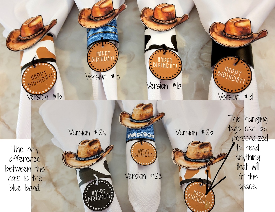 Cardstock Western Themed Napkin Rings With Cowboy Hats, Personalized ...