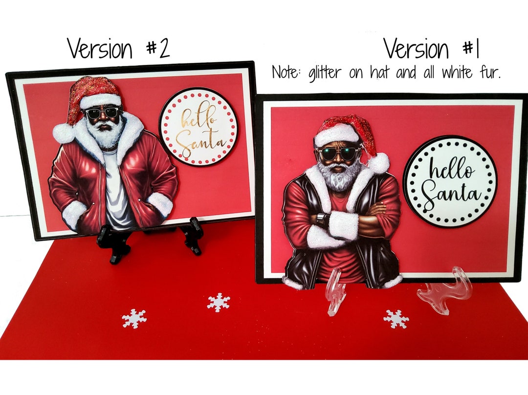Black Santa Greeting Cards for Christmas, Personalized, Two Versions ...