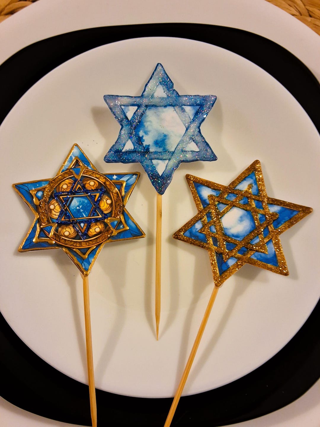 Hanukkah Cupcake Toppers Featuring 3 Versions of Star of David, Jewish ...