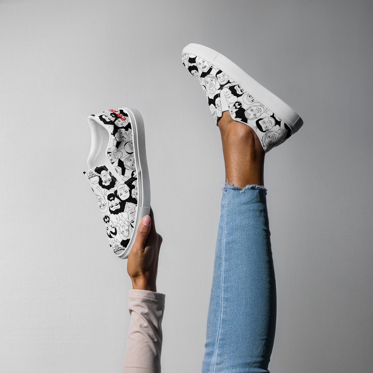 Ew People Women's Shoes, Black and White Canvas Slip-on Shoes, Boat ...