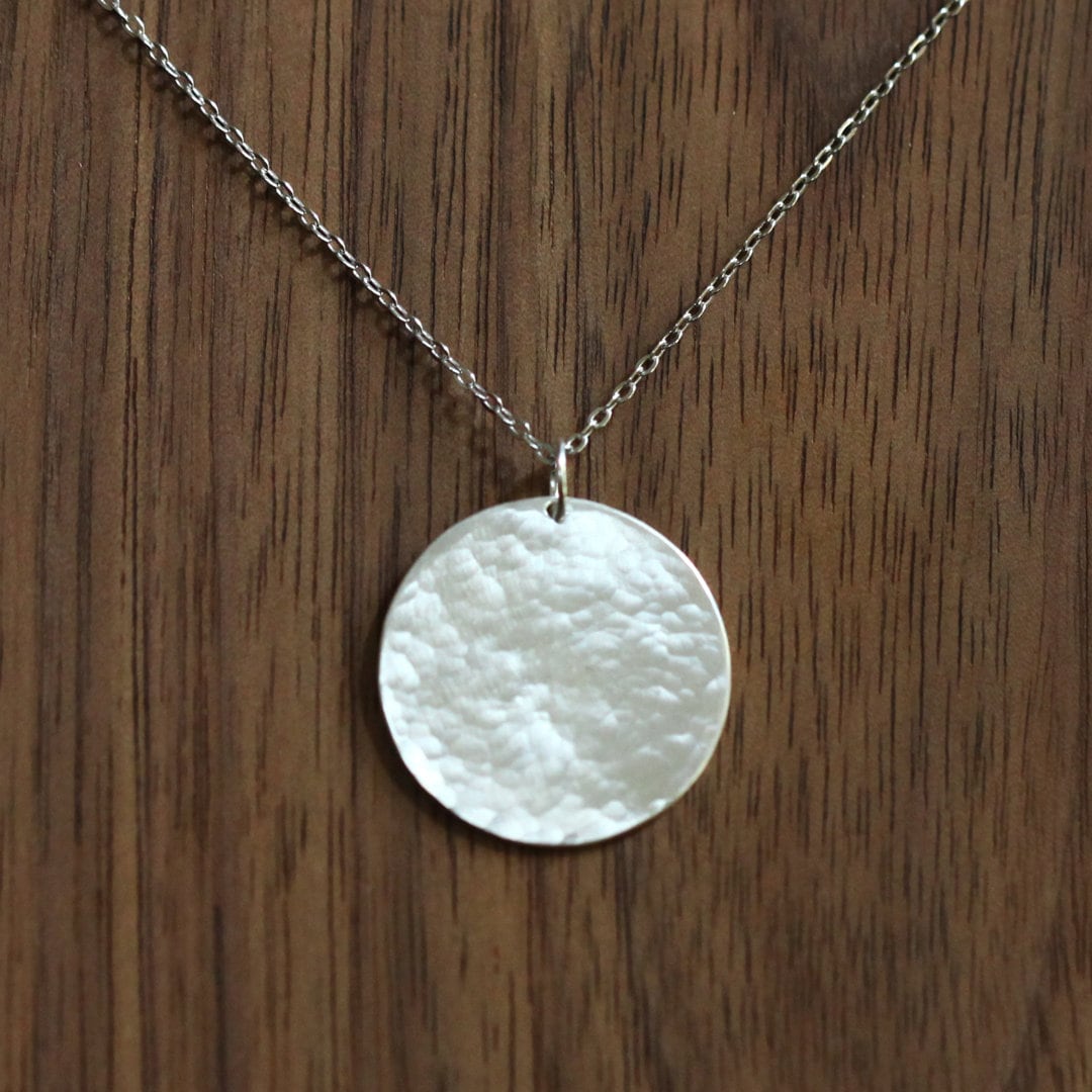 Large Silver Disc Necklace - Hammered Sterling Silver Disc Necklace ...