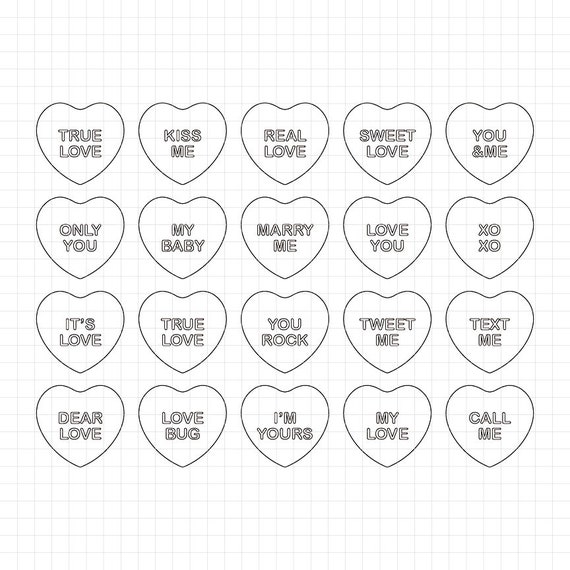 Conversation Hearts Digital Stamp Graphics Black and White - Etsy