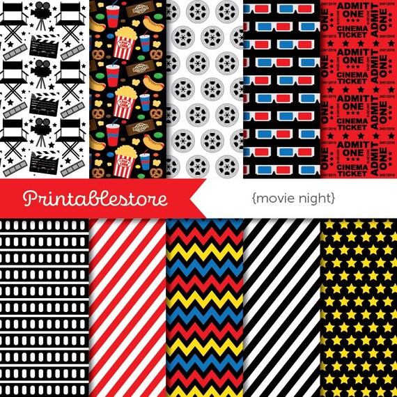 Movie Night Digital Paper Pattern Scrapbooking Instant | Etsy