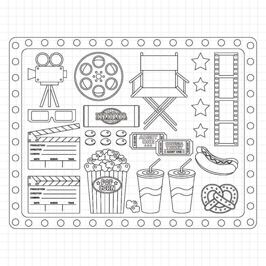 Movie Night Digital Stamp Graphics Black and White Clipart - Etsy