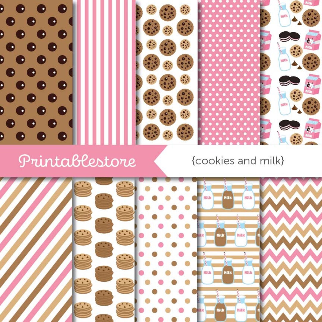 Cookies and Milk Digital Paper Pattern Scrapbooking Instant - Etsy