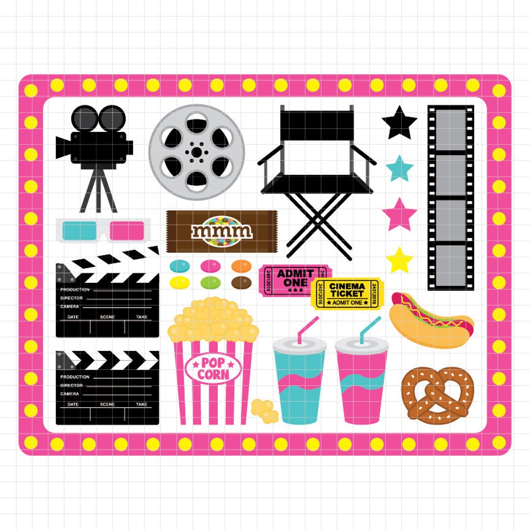 Movie Night Digital Clipart Graphics Scrapbooking Instant - Etsy