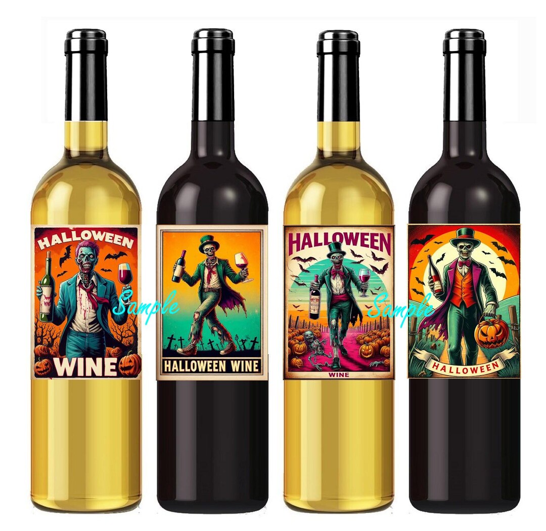 PRINTABLE Zombie Poster Style Wine Labels, Set of 4 Wine Labels ...