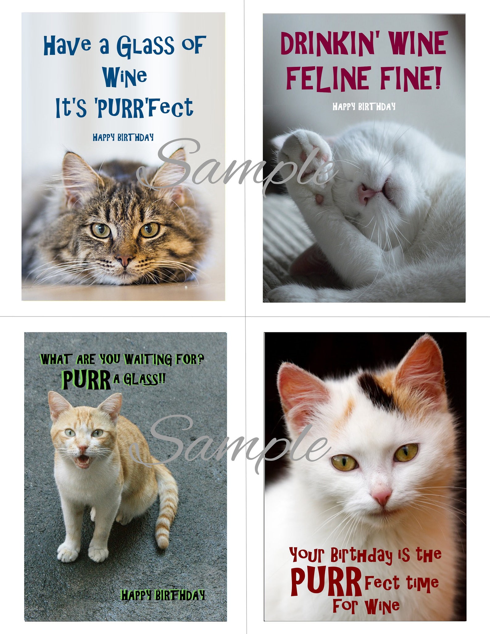Cat Birthday Wine Labels, Set of 4 Funny Cat Lover Labels, Printable ...
