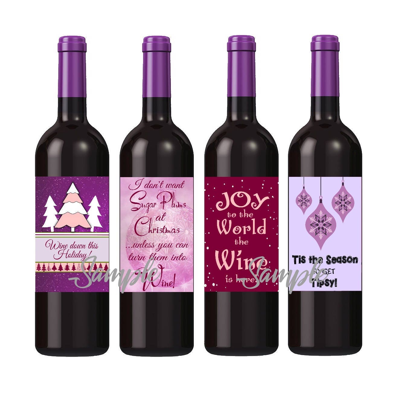 Christmas Wine Labels, Fun Purple Style Wine Labels, Easy DIY Printable ...