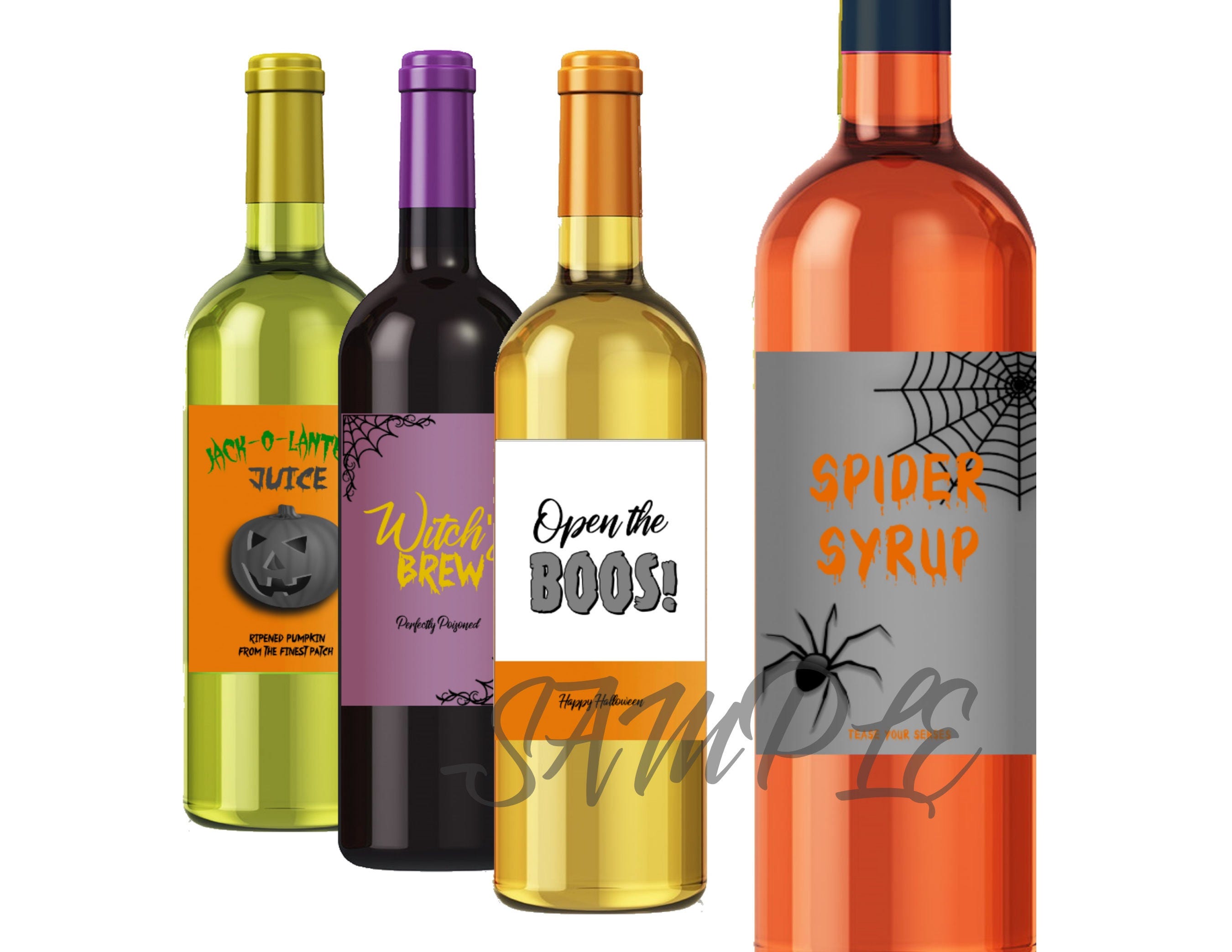 PRINTABLE HALLOWEEN Labels, Set of 4 Wine Labels, Download, Print, Easy ...