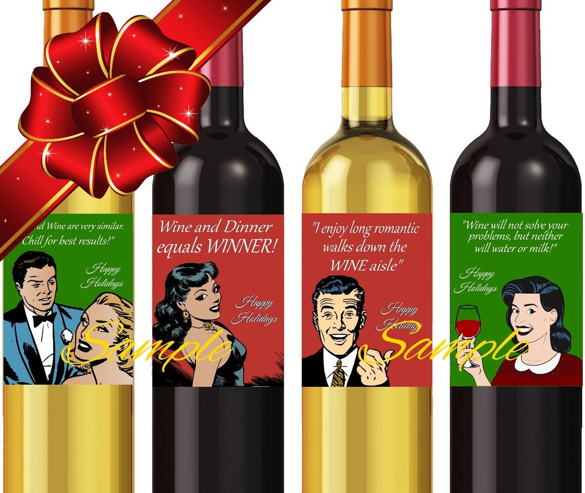RETRO Holiday Christmas Wine Labels, Holiday Wine Labels, Funny Unique ...