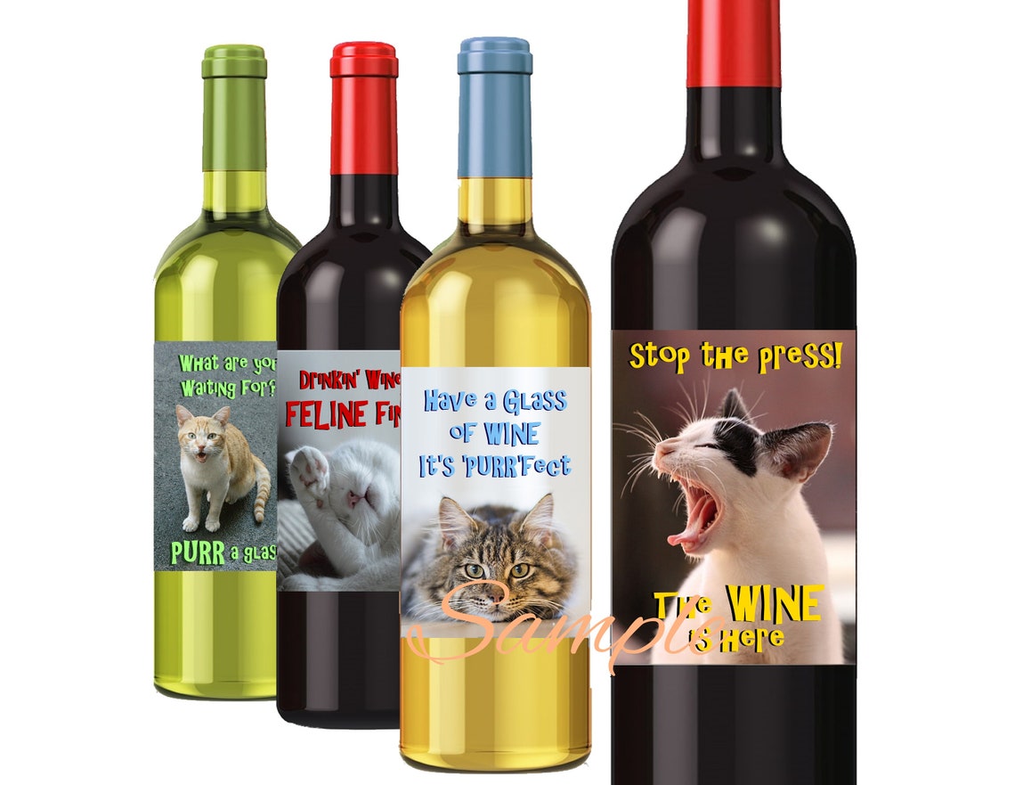 Funny CAT Inspired Wine Labels, INSTANT Download, Easy DIY Printable ...