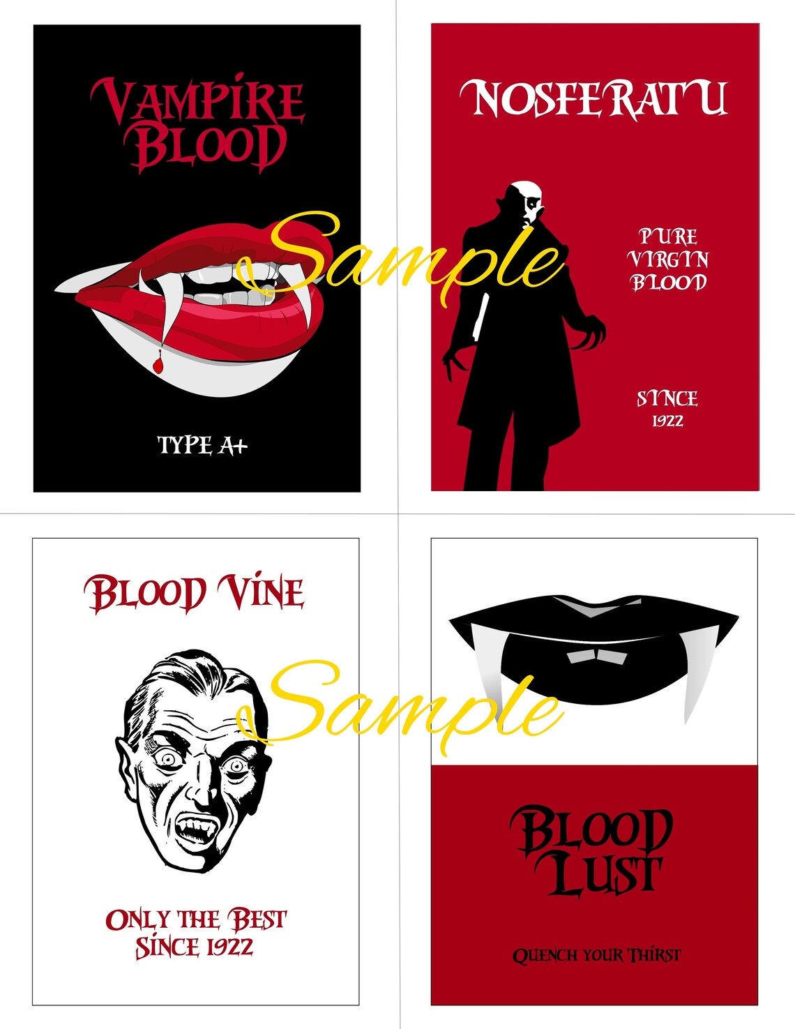 PRINTABLE HALLOWEEN Labels, Set of Vampire Wine Labels, Download, Print ...