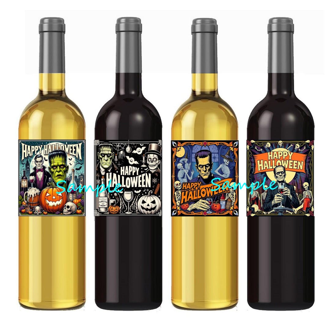 PRINTABLE HALLOWEEN Frankenstein Labels, Set of 4 Wine Labels, Download ...