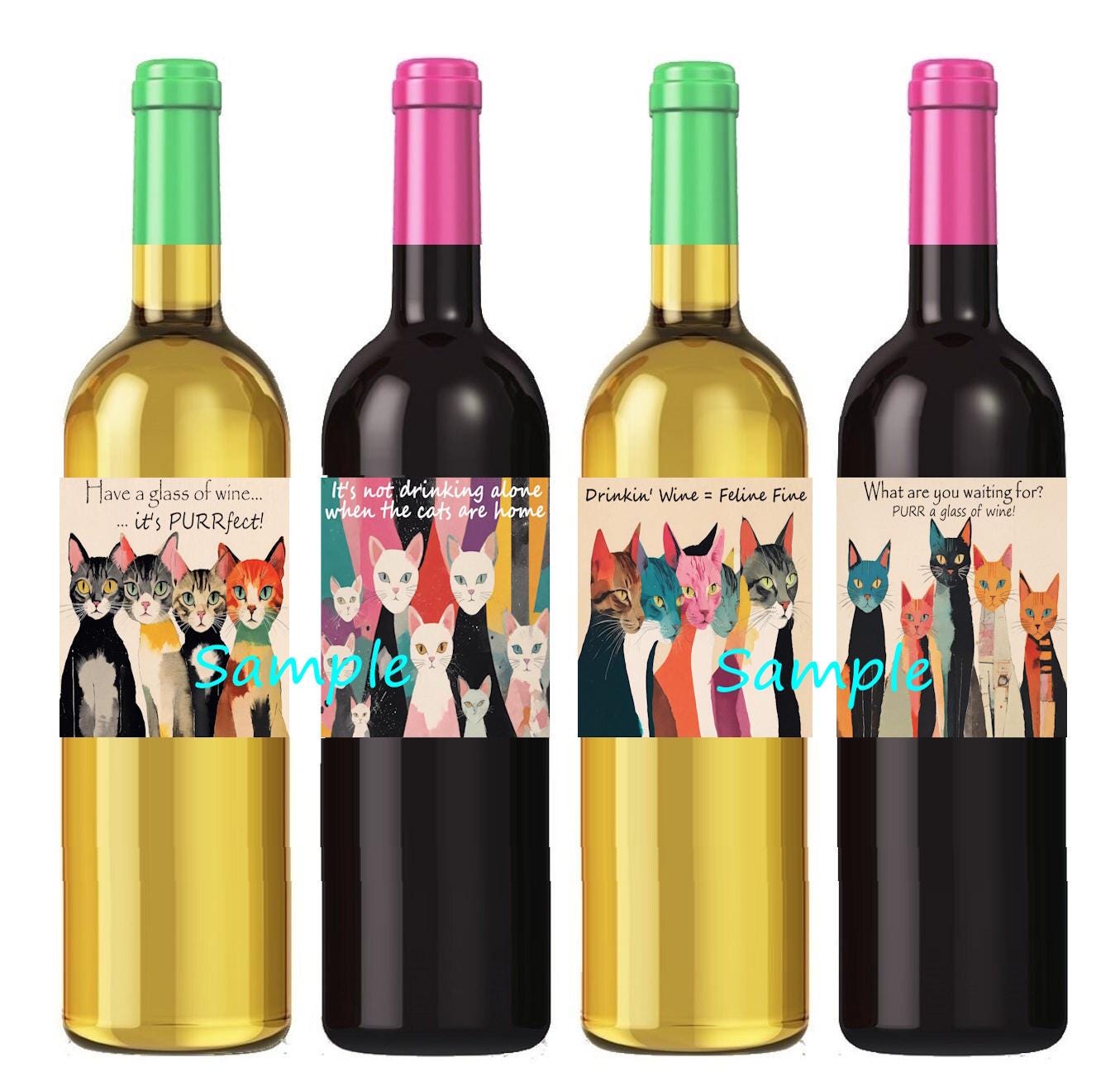 Funny CAT Inspired Wine Labels, INSTANT Download, Retro Art Deco Easy ...