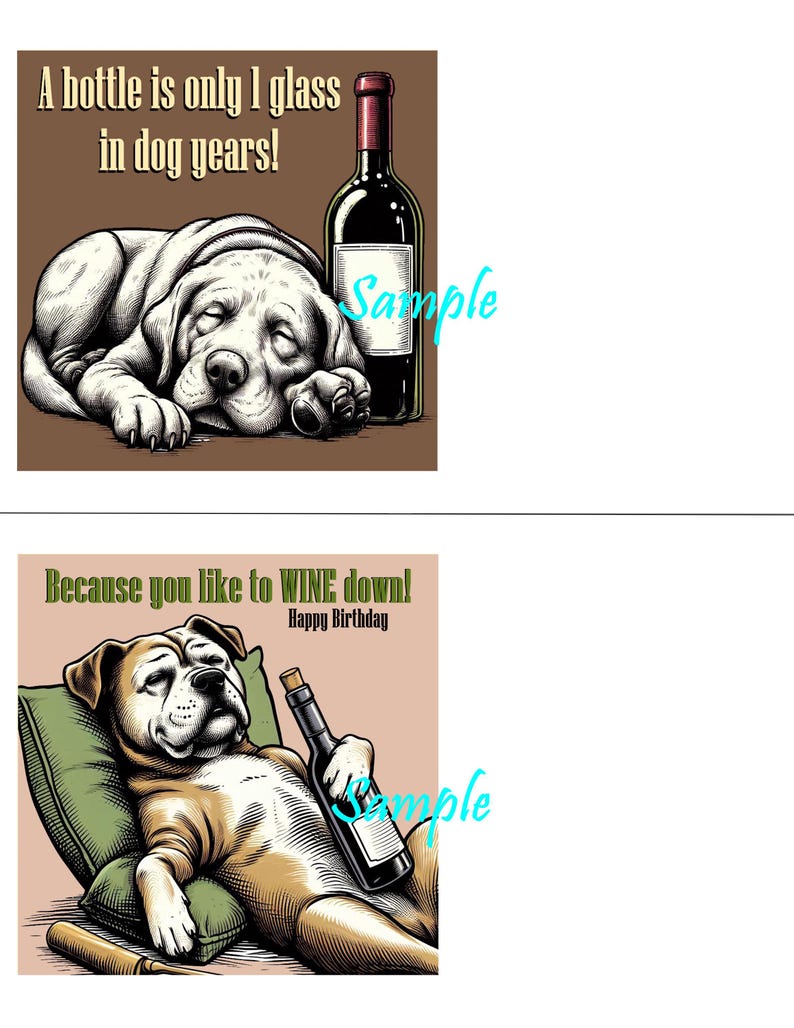FUNNY Dog Birthday Wine Labels, Wine Bottle Labels With Funny Dogs ...