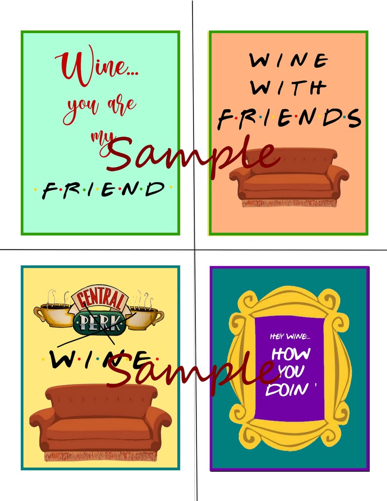 FUNNY Friends Digital Wine Labels, Instant Wine Bottle Labels for ...
