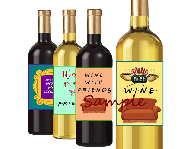 FUNNY Friends Digital Wine Labels, Instant Wine Bottle Labels for ...