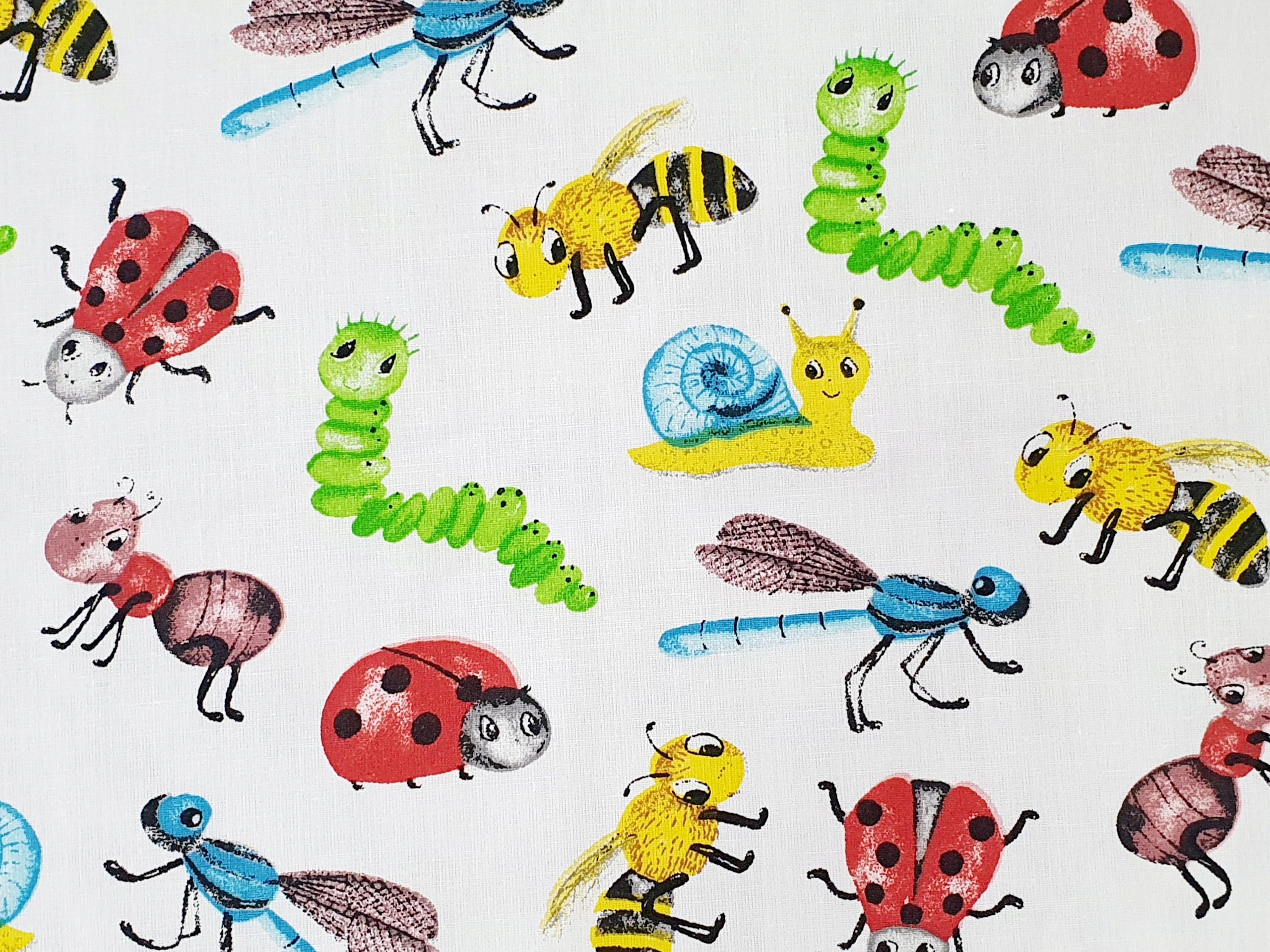 Insects Cotton Fabric Fabric by the Yard Bugs Worm Ant Snail - Etsy