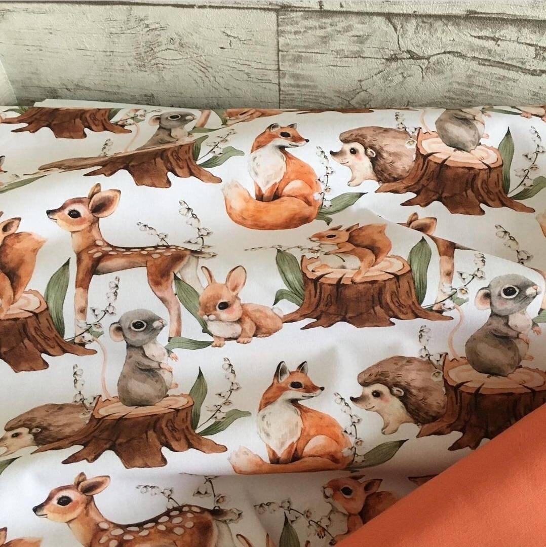 Premium Cotton Fabricforest Animals Cotton Fabricdigital - Etsy
