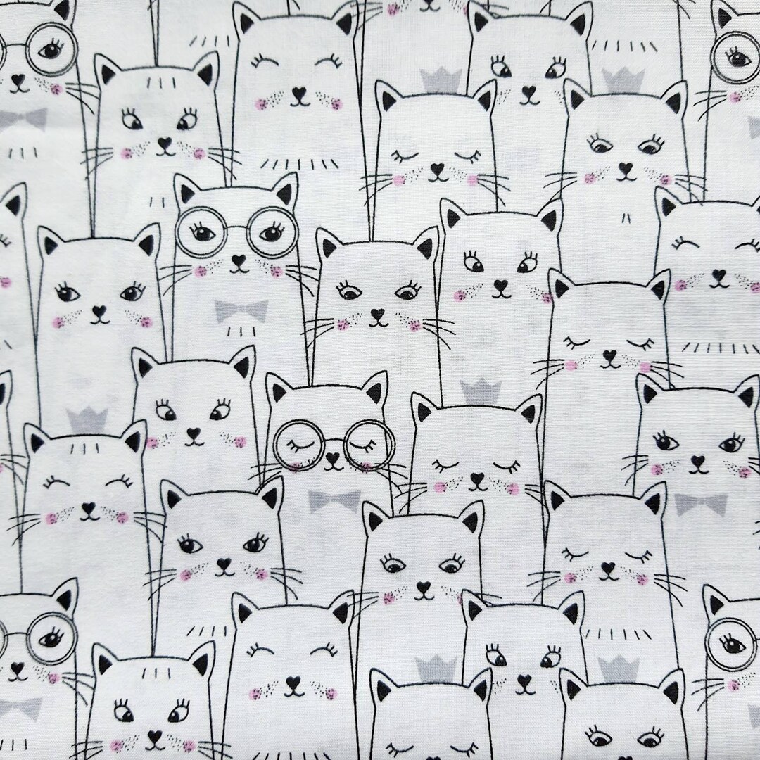Cats Cotton Fabric, Cat Print Fabric, Baby Fabric, Meow Fabric, Yellow ...