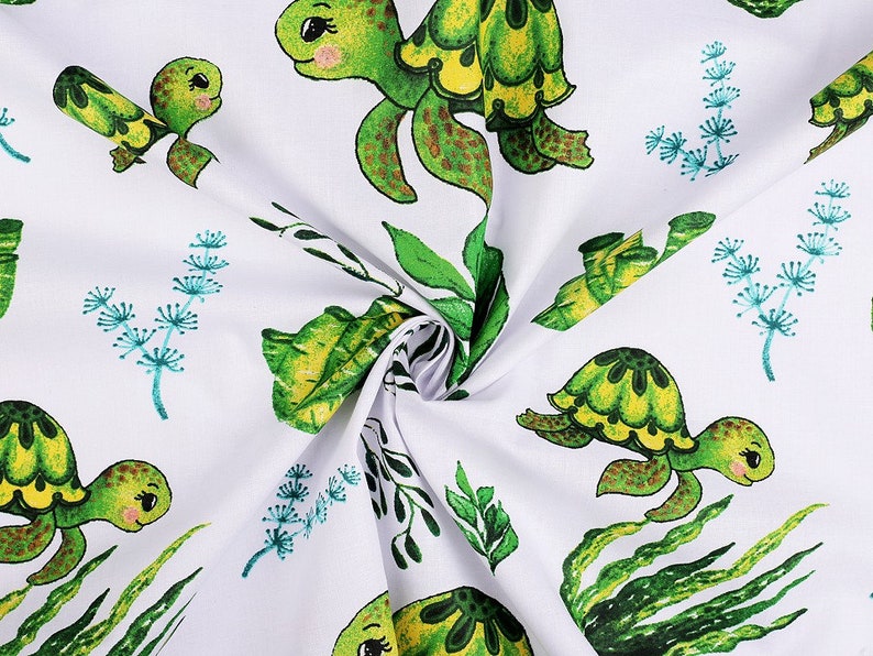 Turtles Fabric by the Yard Green Turtle Fabric Baby Girl - Etsy