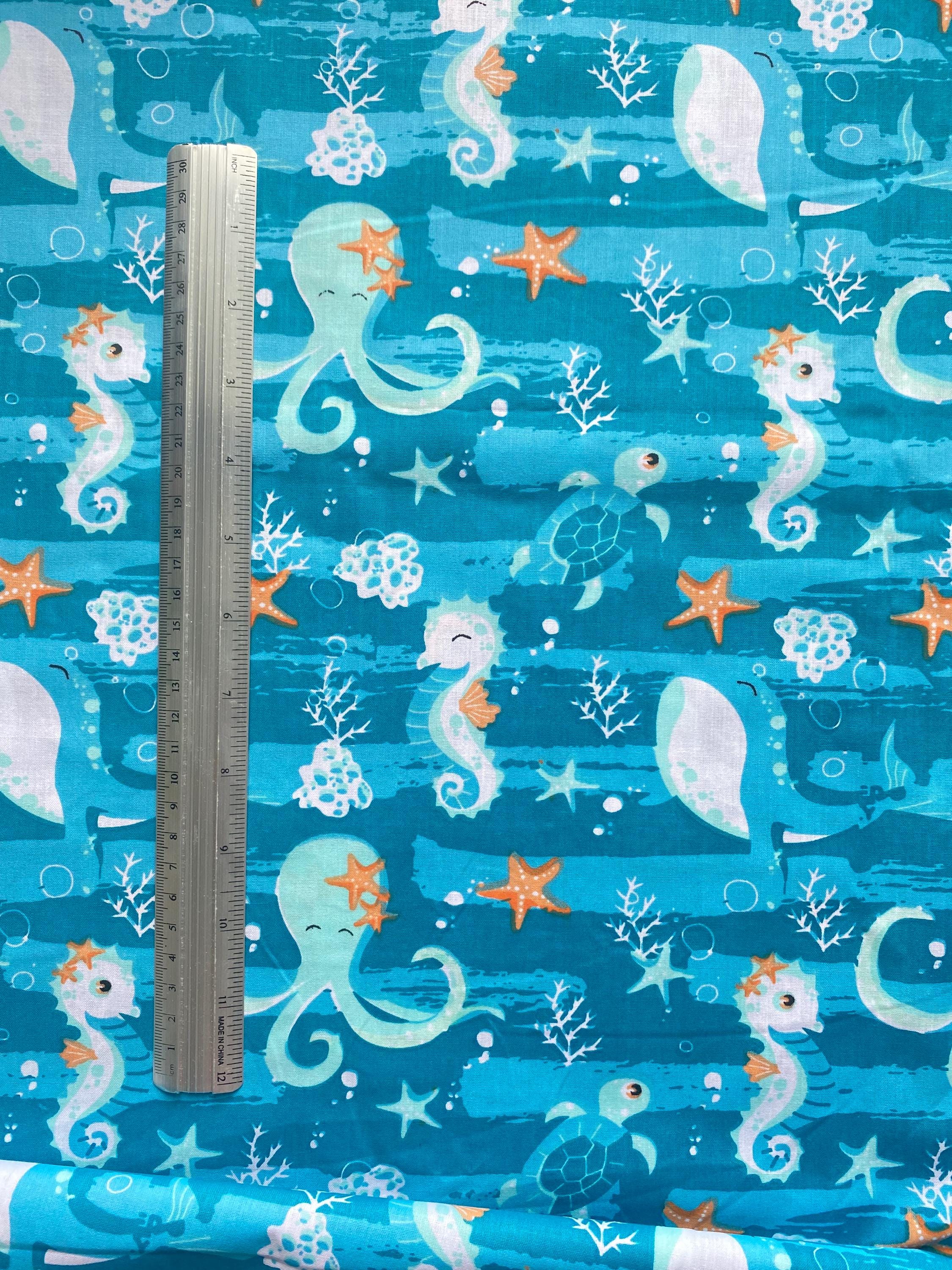 Sea Animals Fabric, Sea Horses Fabric, Whale, Octopus, Cotton Fabric ...