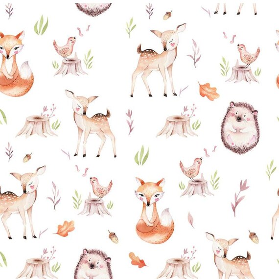 Forest Animals Cotton Fabric Deer Fabric Hedgehog Fabric - Etsy