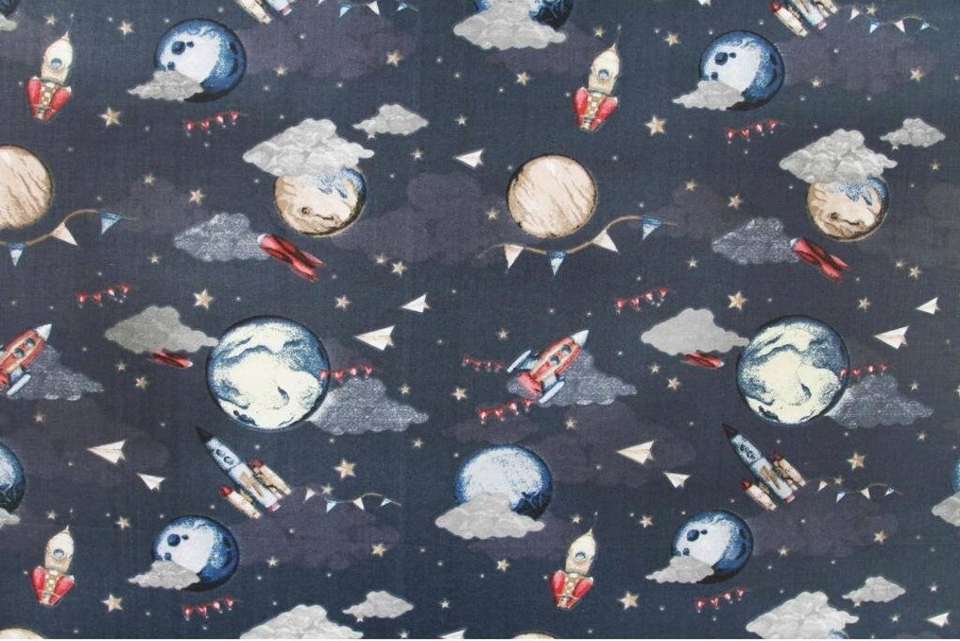 Space Cotton Fabric by the Yard,planets Fabric,rocketship Fabric,cotton ...