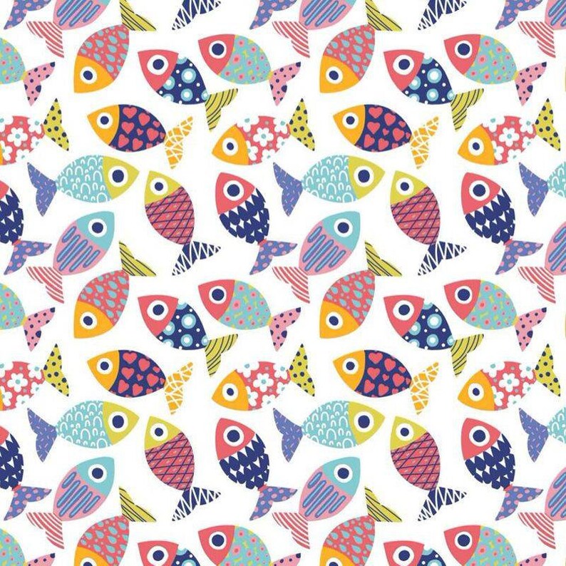 Fish Cotton Fabric by the Yard Multicolored Fish - Etsy