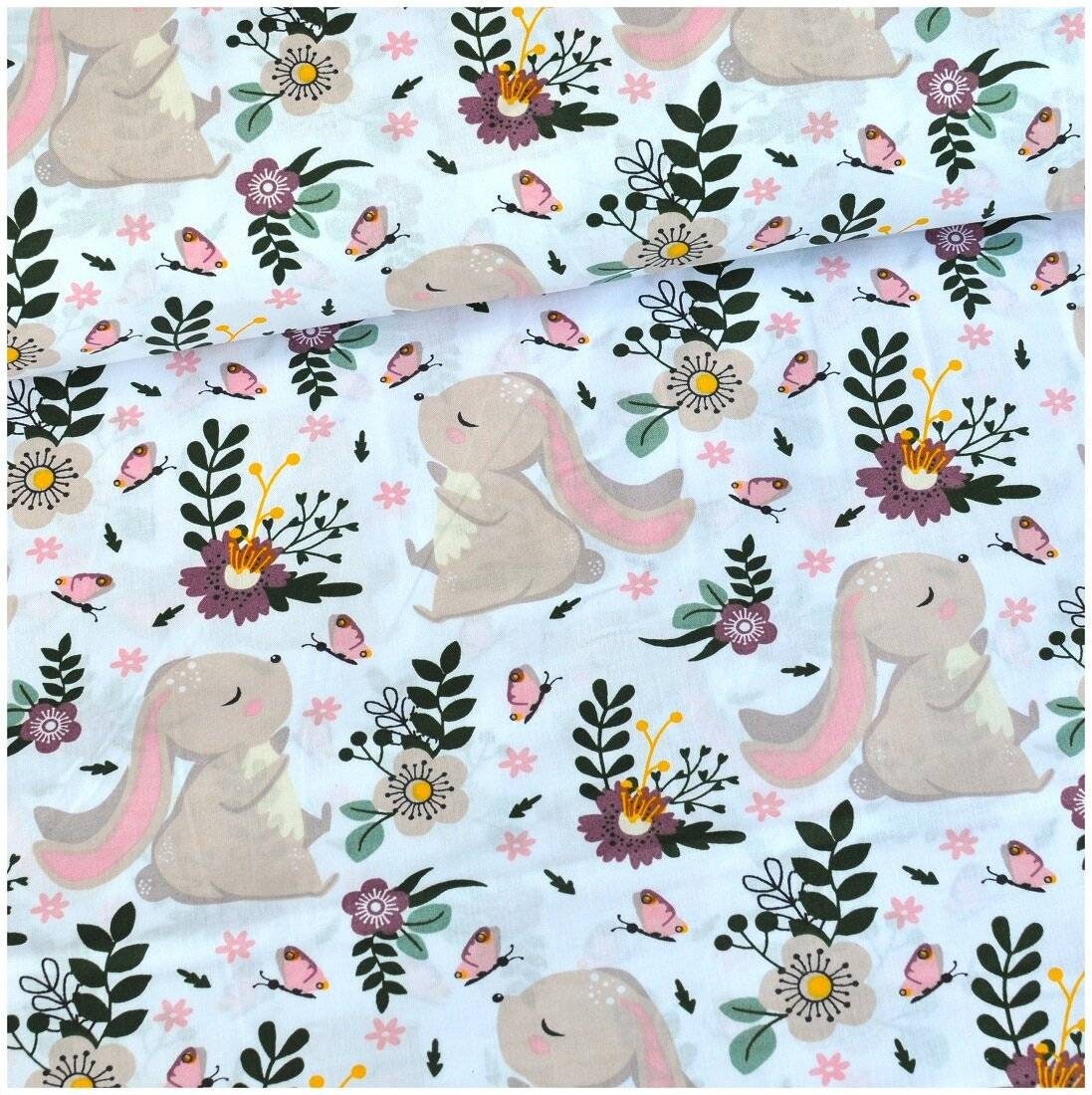 Bunny cotton Fabric by the Yard Rabbits sweet Bunnies Fabric | Etsy