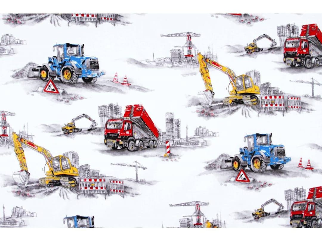 Construction Trucks Fabric,cotton Fabric by the Yard,nursery Fabric ...