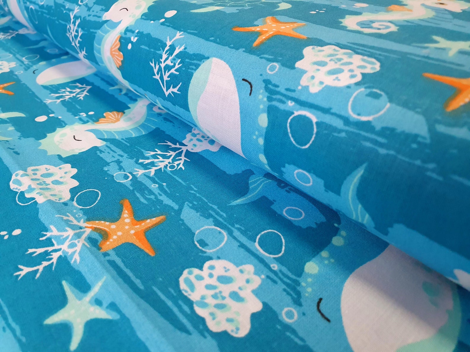 Sea Animals Fabric Sea Horses Fabric Whale Octopus Cotton - Etsy